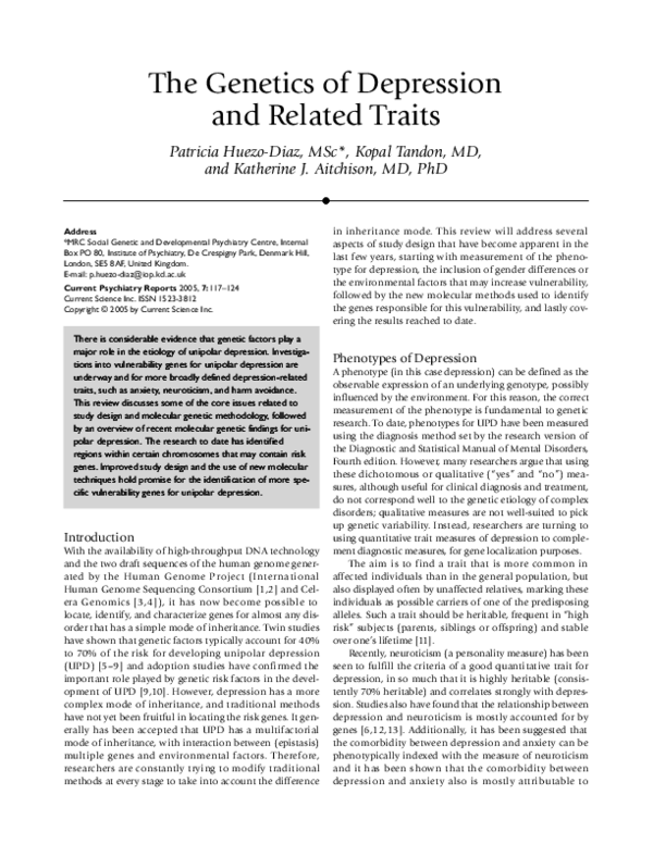 (PDF) The genetics of depression and related traits