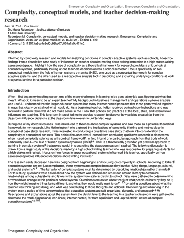 (PDF) Complexity, conceptual models, and teacher decision-making ...