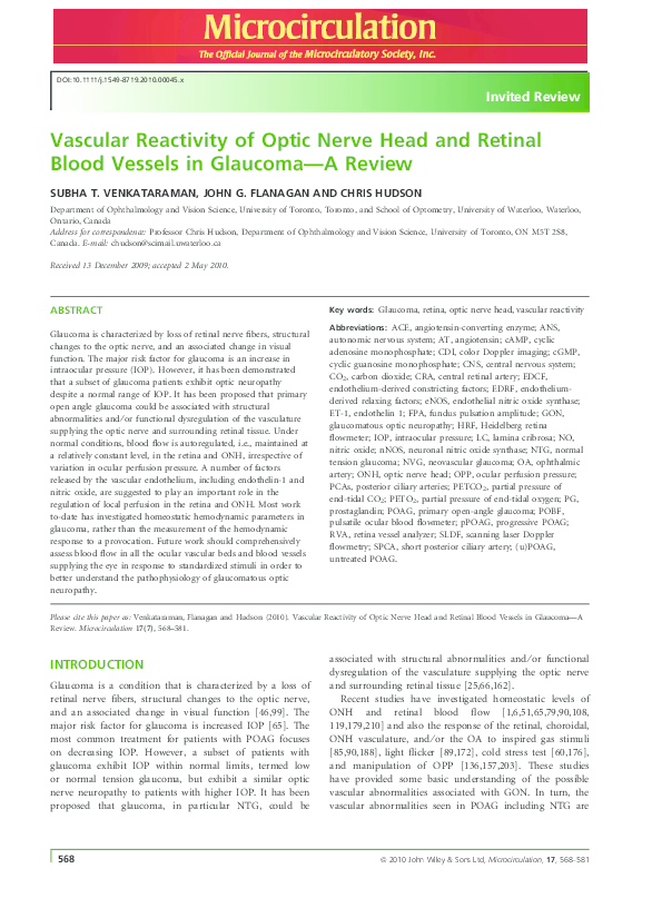 (PDF) Vascular Reactivity of Optic Nerve Head and Retinal Blood Vessels ...
