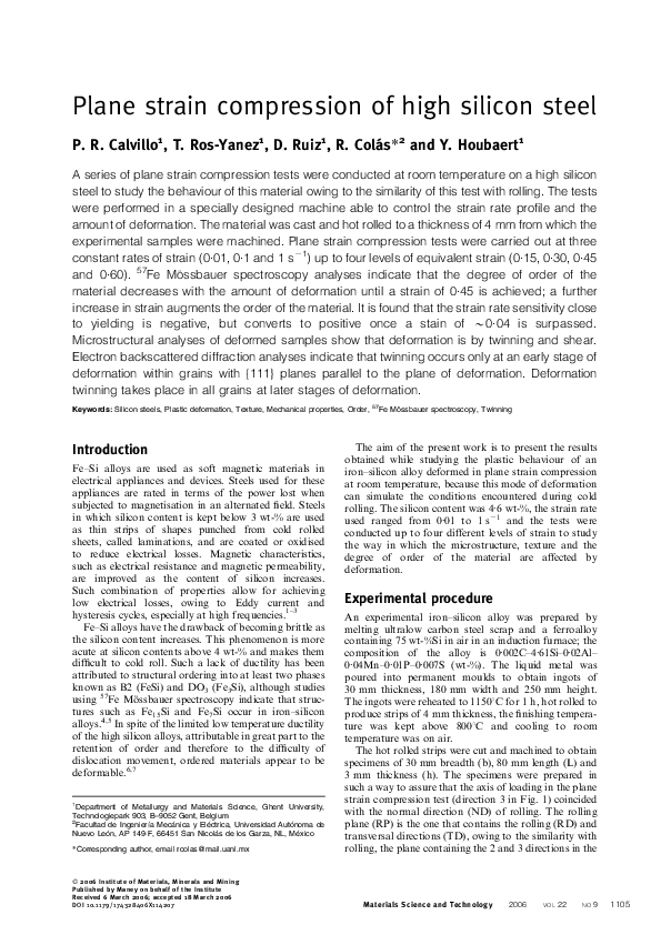 (PDF) Plane strain compression of high silicon steel