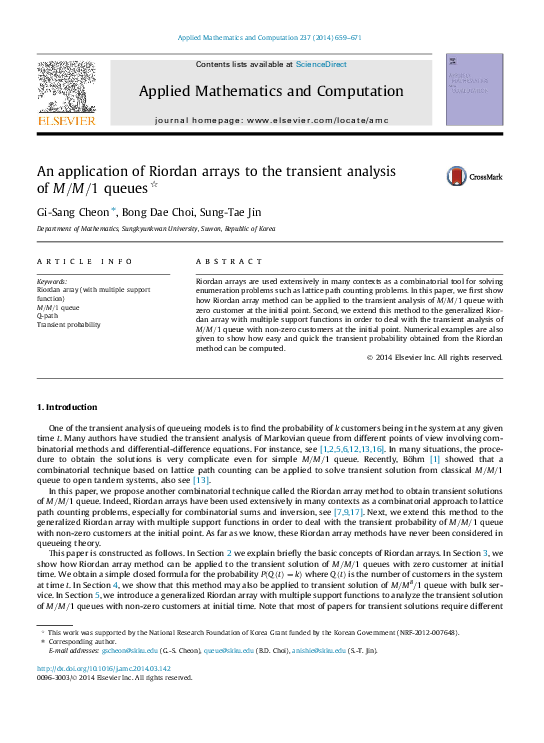 Pdf An Application Of Riordan Arrays To The Transient Analysis Of Queues