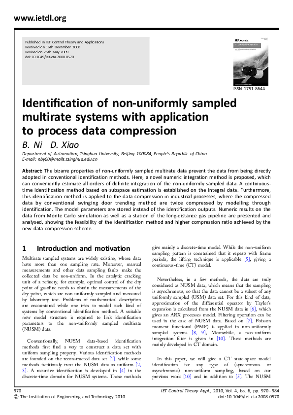 Pdf Identification Of Non Uniformly Sampled Multirate Systems With Application To Process Data