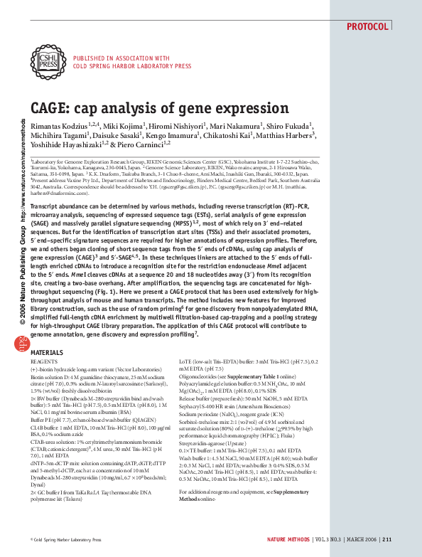 (PDF) CAGE: cap analysis of gene expression