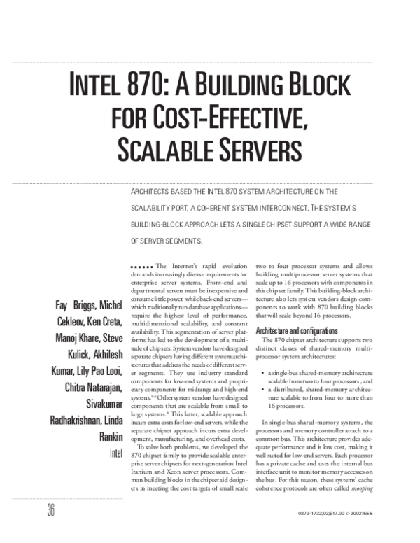 (PDF) Intel 870: A Building Block for Cost-Effective, Scalable Servers