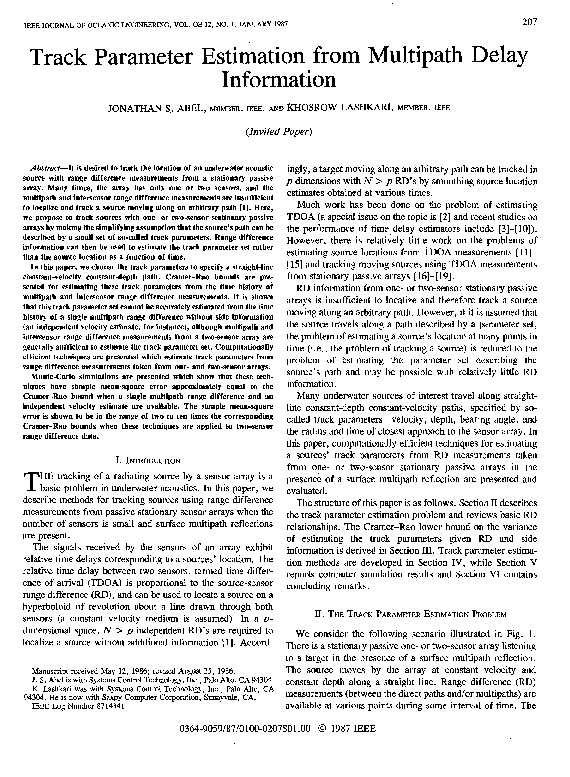 Pdf Track Parameter Estimation From Multipath Delay Information