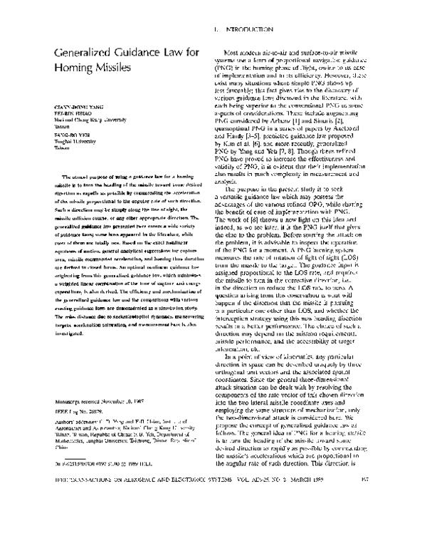 (PDF) Generalized guidance law for homing missiles