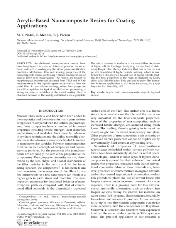 (PDF) Acrylic-based nanocomposite resins for coating applications