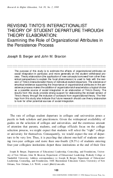 (PDF) REVISING TINTO'S INTERACTIONALIST THEORY OF STUDENT DEPARTURE ...
