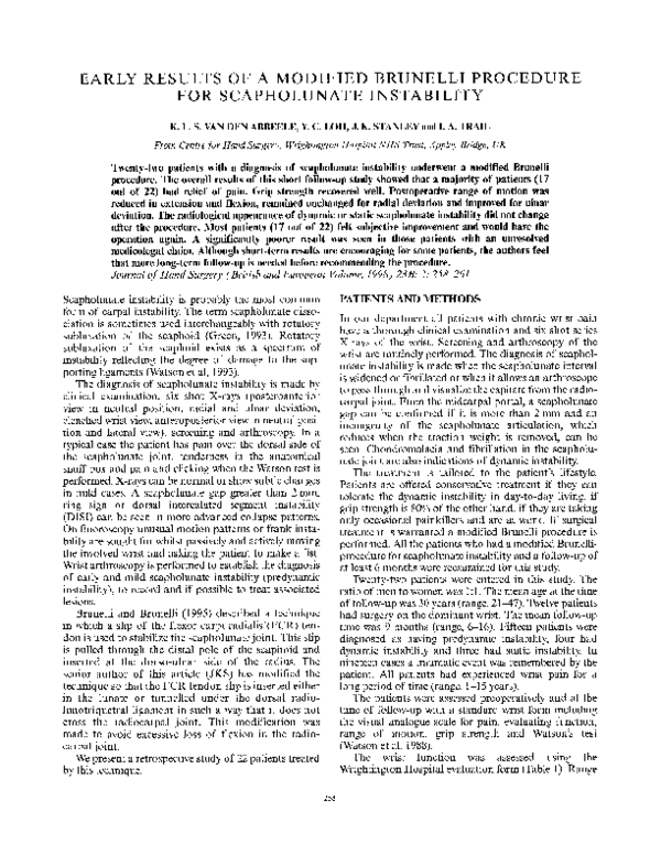 (PDF) Early results of a modified brunelli procedure for scapholunate ...
