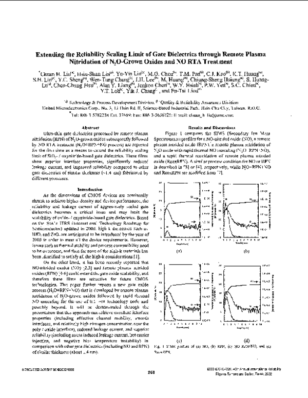 (PDF) Extending the reliability scaling limit of gate dielectrics through remote plasma ...