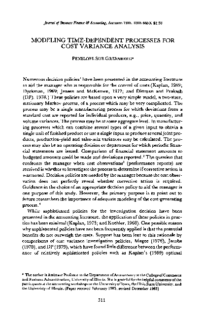 (PDF) MODELING TIME-DEPENDENT PROCESSES FOR COST VARIANCE ANALYSIS
