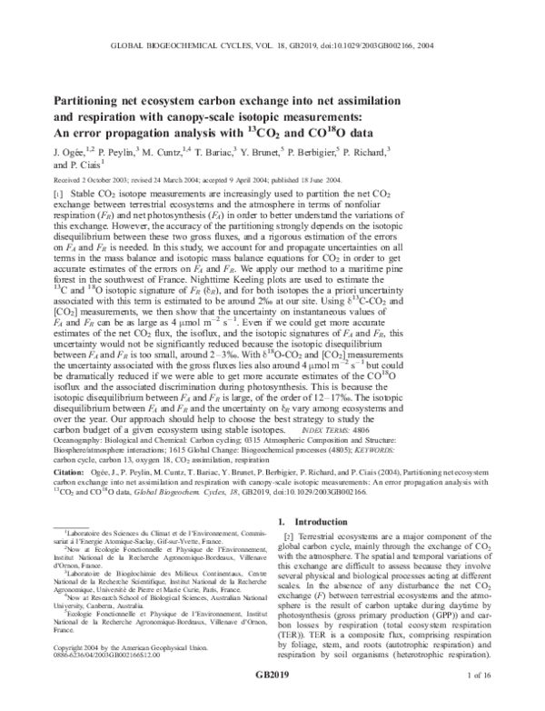 (PDF) Partitioning net ecosystem carbon exchange into net assimilation ...