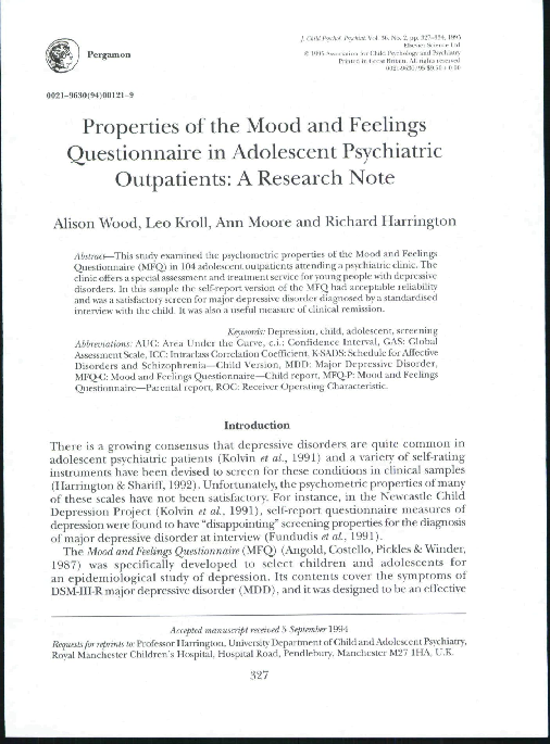 (PDF) Properties of the Mood and Feelings Questionnaire in Adolescent ...