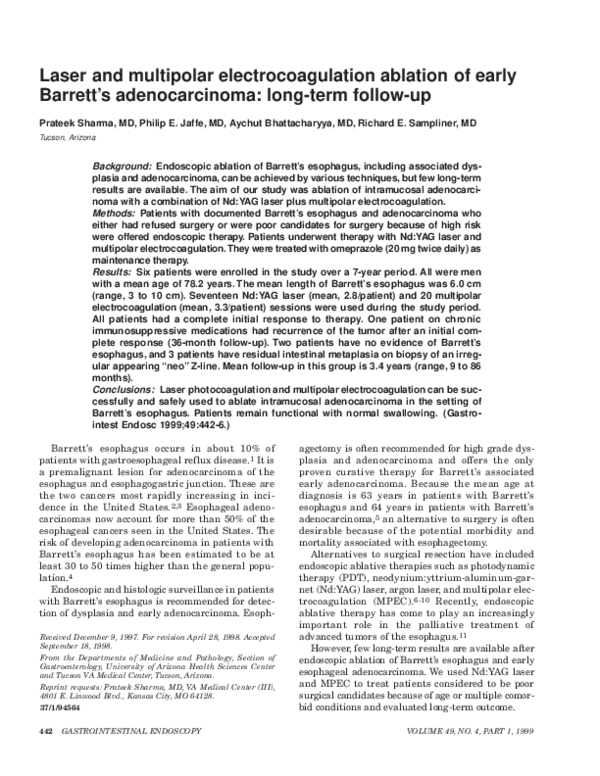 (PDF) Laser and multipolar electrocoagulation ablation of early Barrett ...