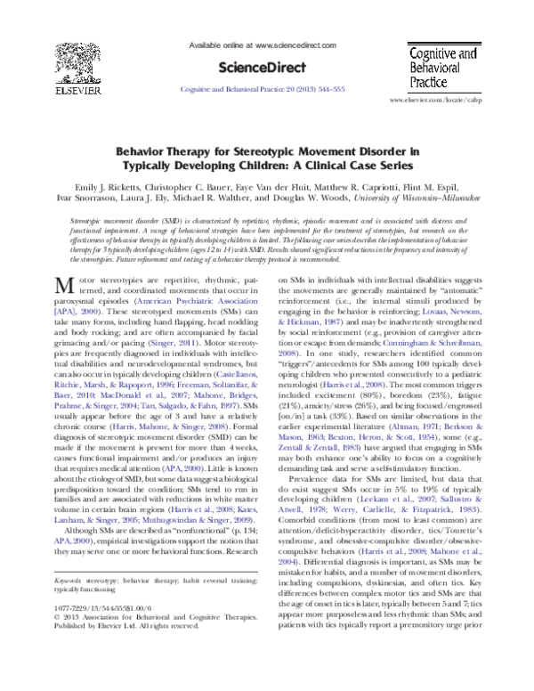 (PDF) Behavior Therapy for Stereotypic Movement Disorder in Typically ...