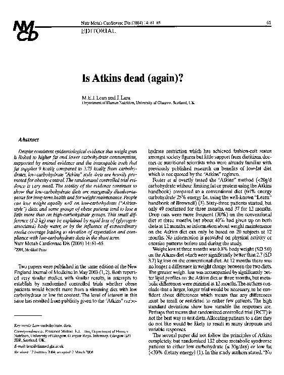 (PDF) Is Atkins dead (again