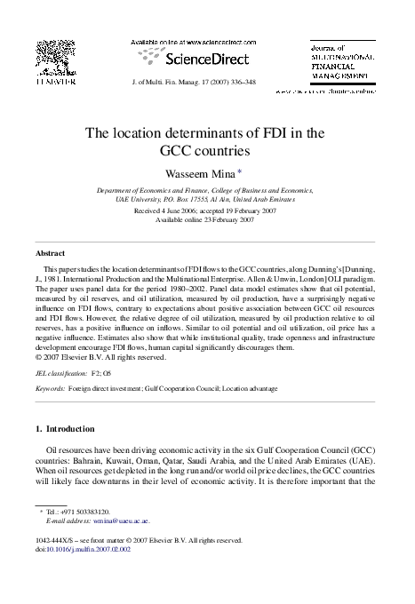 (PDF) The location determinants of FDI in the GCC countries