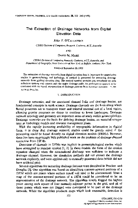Pdf The Extraction Of Drainage Networks From Digital Elevation Data