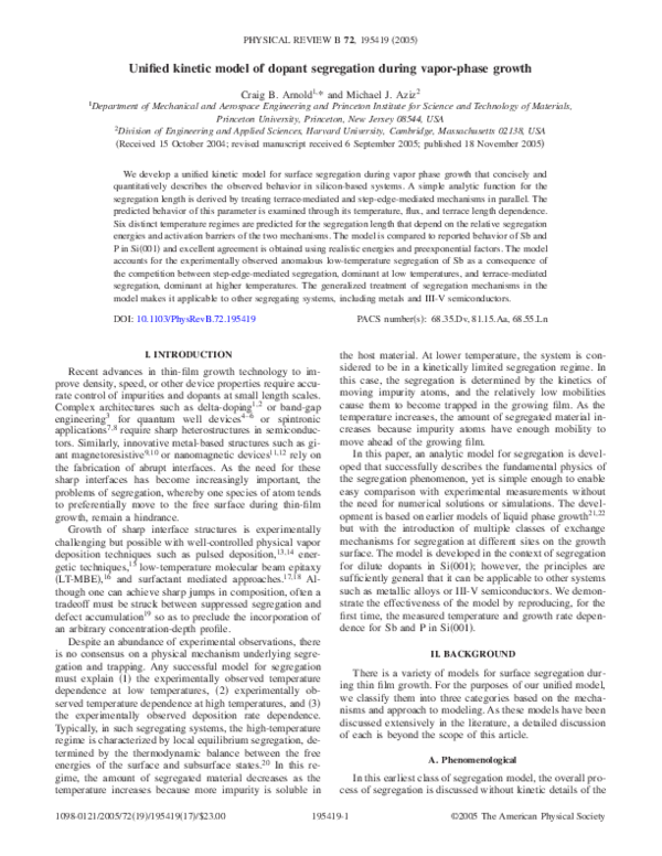 (PDF) Unified kinetic model of dopant segregation during vapor-phase growth