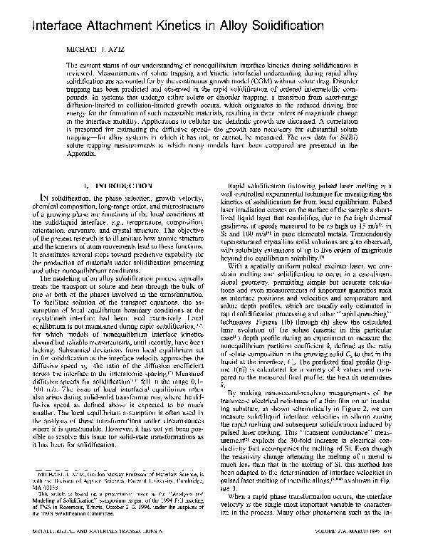 (PDF) Interface attachment kinetics in alloy solidification