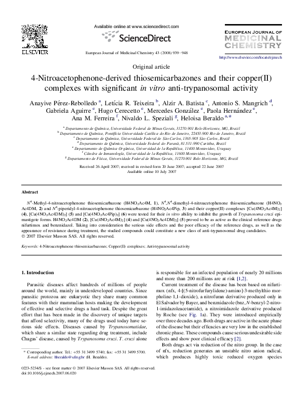 (PDF) 4-Nitroacetophenone-derived thiosemicarbazones and their copper ...
