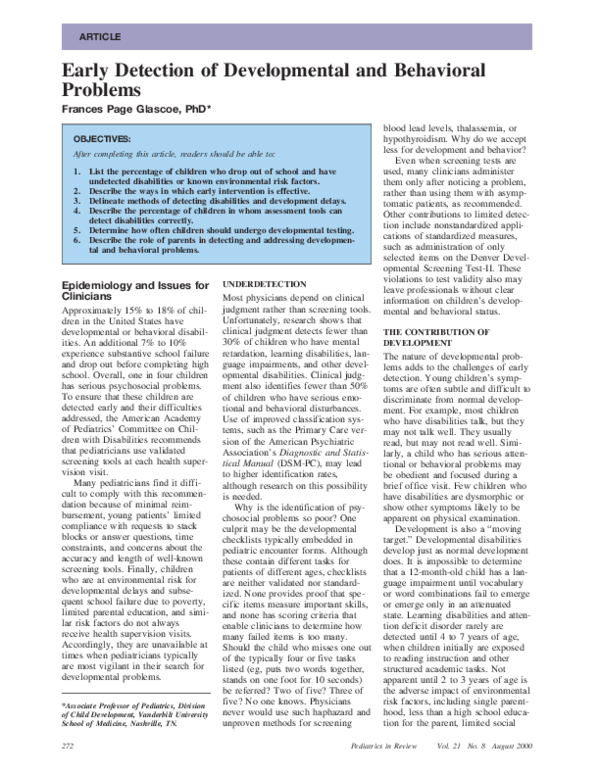 (PDF) Early Detection of Developmental and Behavioral Problems ...