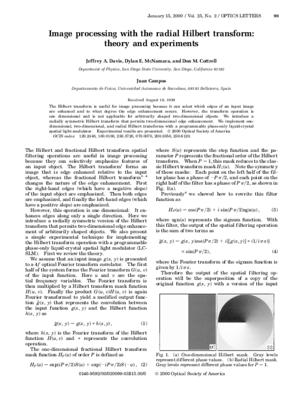 Pdf Image Processing With The Radial Hilbert Transform Theory And