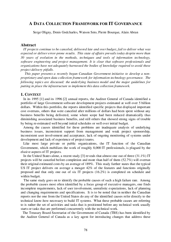 (PDF) A DATA COLLECTION FRAMEWORK FOR IT GOVERNANCE