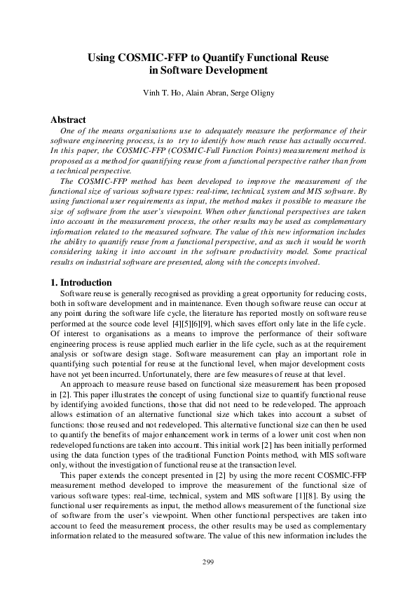 (PDF) Using COSMIC-FFP to Quantify Functional Reuse in Software Development