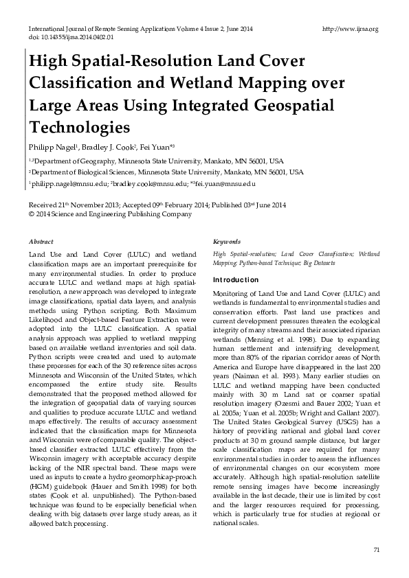(PDF) High Spatial-Resolution Land Cover Classification and Wetland ...