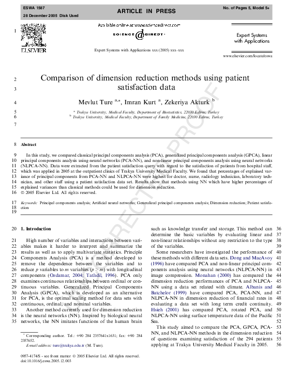 (PDF) Comparison of dimension reduction methods using patient ...