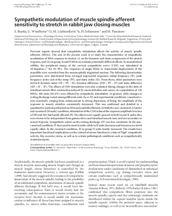(PDF) Sympathetic modulation of muscle spindle afferent sensitivity to ...