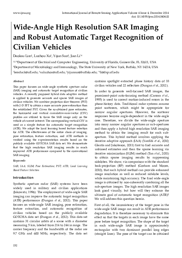 (PDF) Wide-Angle High Resolution SAR Imaging and Robust Automatic Target Recognition of Civilian ...