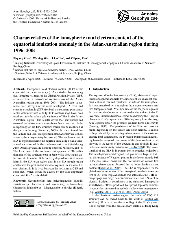 (PDF) Characteristics of the ionospheric total electron content of the ...