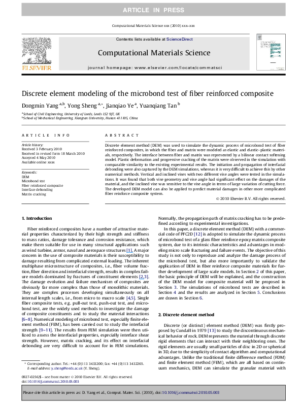 (PDF) Discrete element modeling of the microbond test of fiber ...