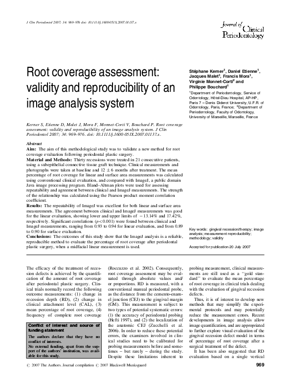 (PDF) Root coverage assessment: validity and reproducibility of an ...