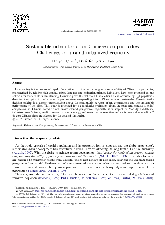 (PDF) Sustainable urban form for Chinese compact cities: Challenges of ...