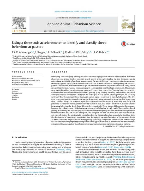 Pdf Using A Three Axis Accelerometer To Identify And Classify Sheep