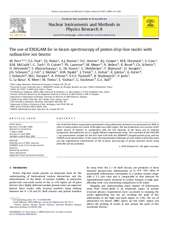 (PDF) The use of EXOGAM for in-beam spectroscopy of proton drip-line ...
