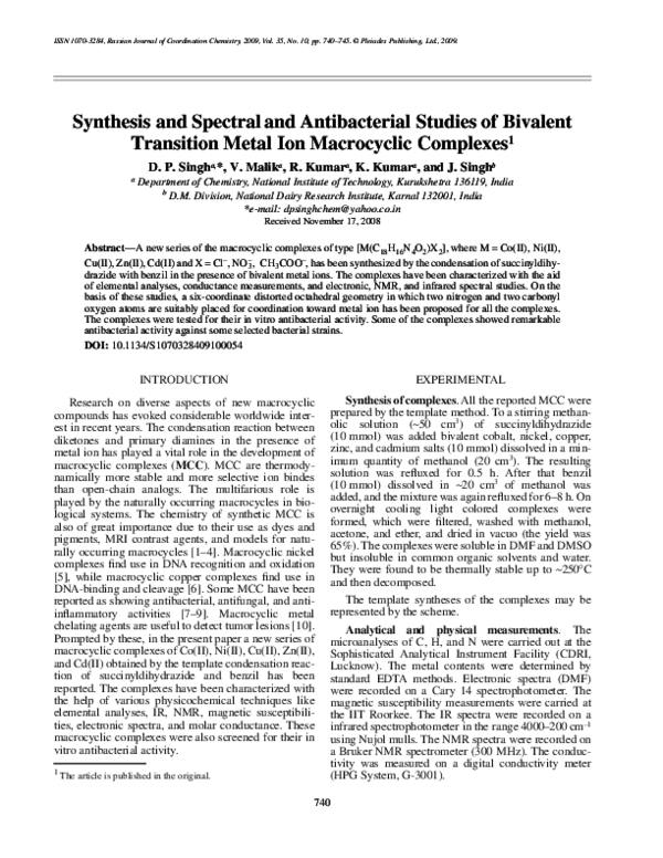 (PDF) Synthesis and spectral and antibacterial studies of bivalent transition metal ion ...