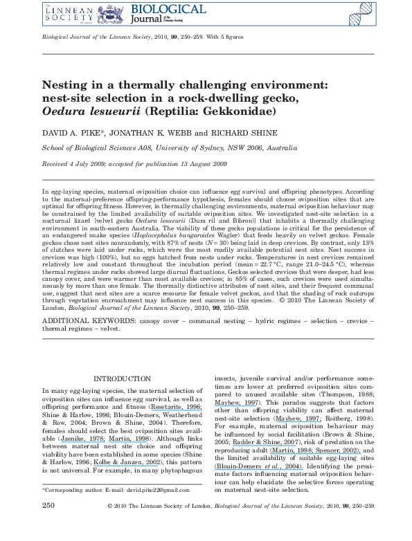 (PDF) Nesting in a thermally challenging environment: nest-site ...