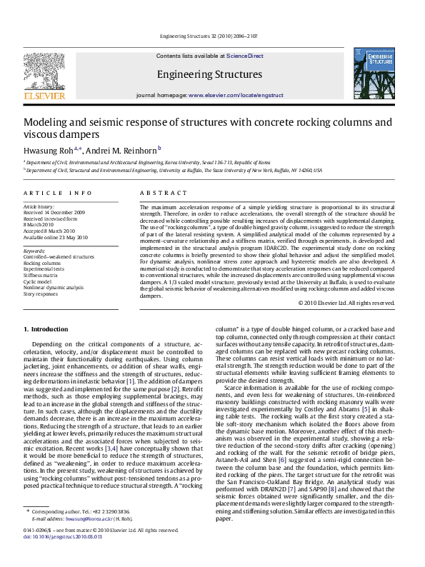 (PDF) Modeling and seismic response of structures with concrete rocking ...