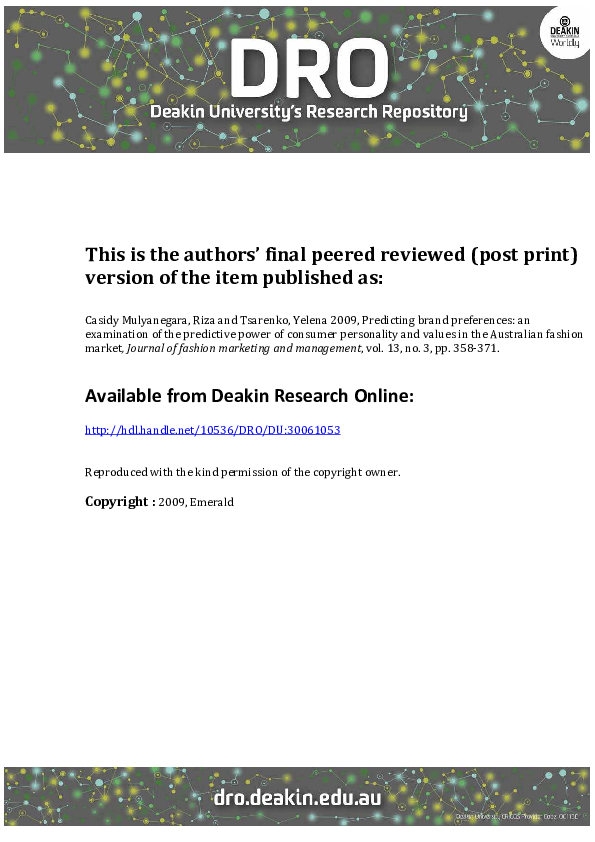 Pdf Predicting Brand Preferences An Examination Of The Predictive