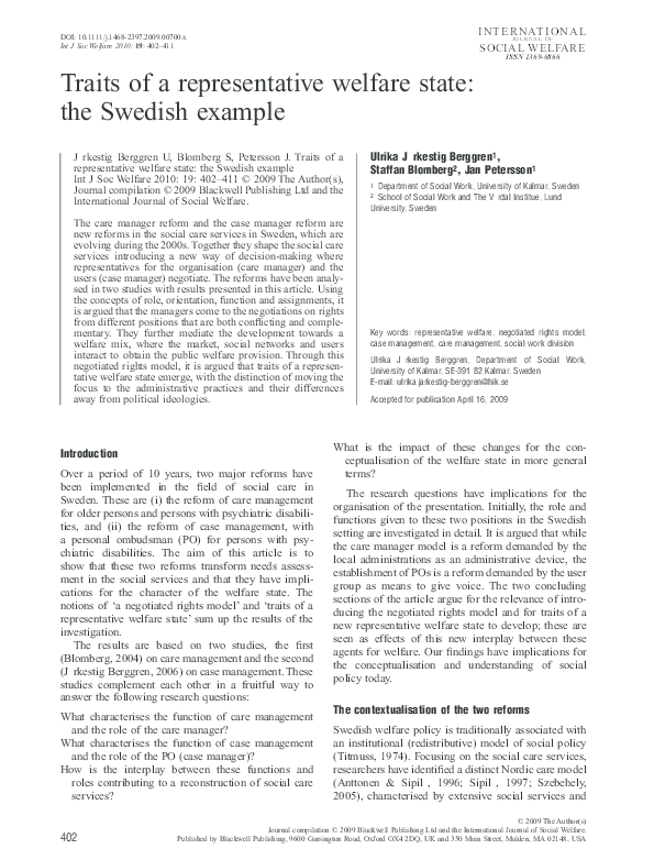 (PDF) Traits of a representative welfare state: the Swedish example