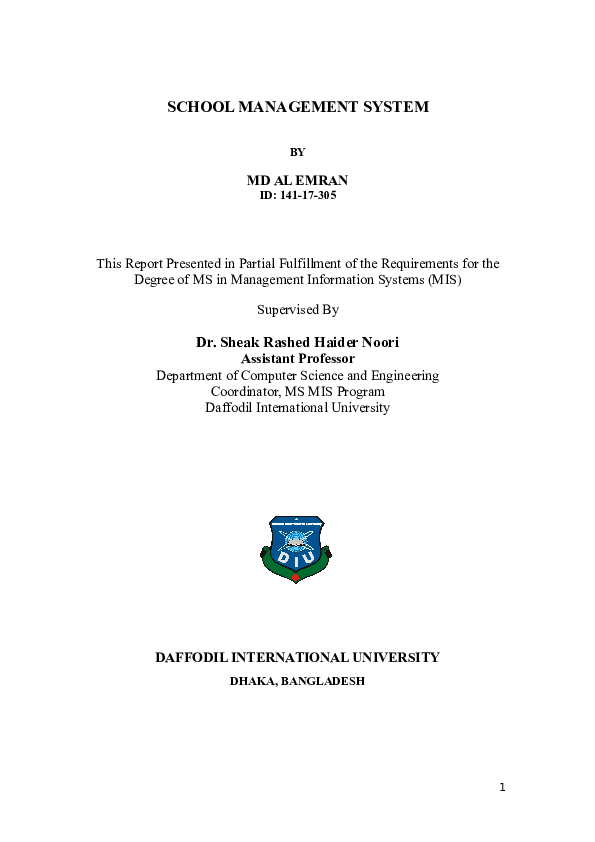 (DOC) SCHOOL MANAGEMENT SYSTEM This Report Presented in Partial ...