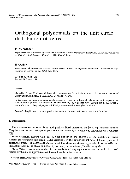 Pdf Orthogonal Polynomials On The Unit Circle Distribution Of Zeros