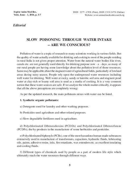 (PDF) SLOW POISONING THROUGH WATER INTAKE --ARE WE CONSCIOUS