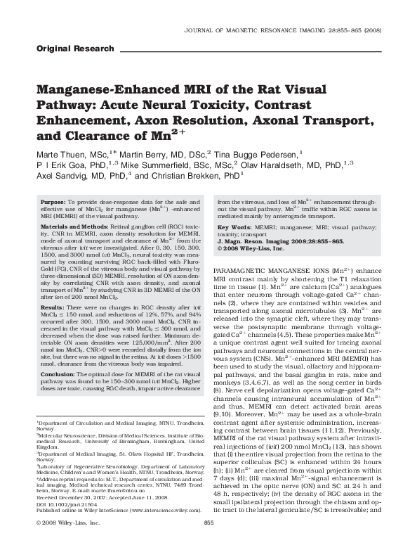 (PDF) Manganese-enhanced MRI of the rat visual pathway: Acute neural ...