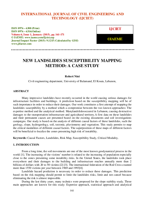 (PDF) NEW LANDSLIDES SUSCEPTIBILITY MAPPING METHOD: A CASE STUDY | IAEME Publication - Academia.edu