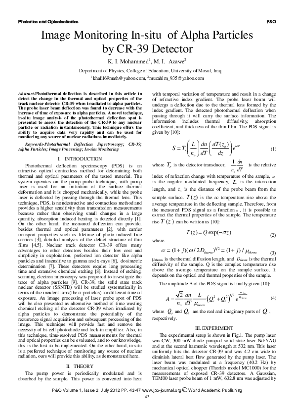 (PDF) Image Monitoring In-situ of Alpha Particles by CR-39 Detector